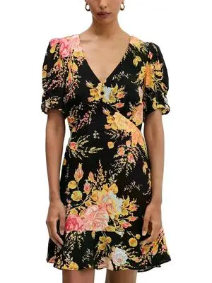 NEVER FULLY DRESSED A-line Floral Mini Dress - Black