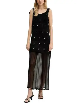 NEVER FULLY DRESSED Tie-detail Embellished Maxi Dress - Black