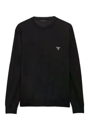 Prada Logo-embroidered Crew-neck Sweater - Black