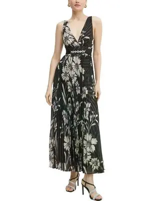 MARCIANO Floral Pleated Dress - Black