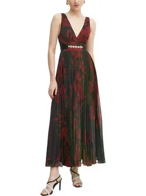 MARCIANO Floral Print Pleated Dress - Black