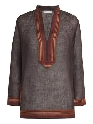 Tory Burch Linen Striped Tunic - Brown