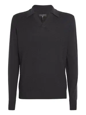 Rag & Bone Wool Johnny Collar Polo Shirt - Black