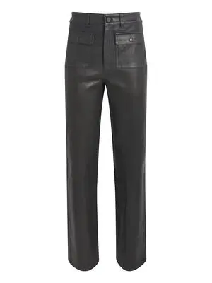 Paige Leather Stevie Straight Trousers - Black