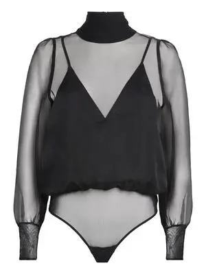 UNDRESS CODE Silk Organza Thong Bodysuit - Black