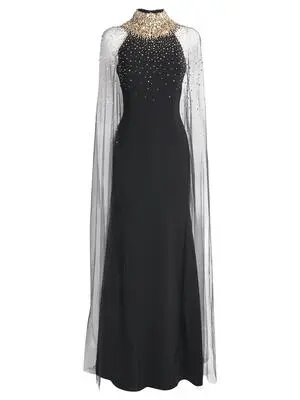 Jenny Packham Embellished Zadie Gown With Cape - Black
