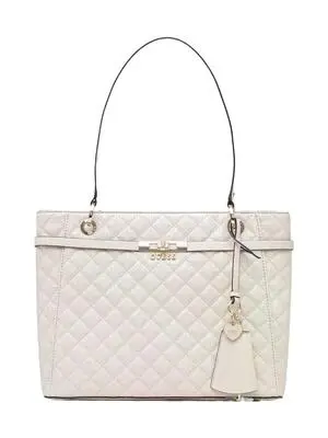 Guess Quilted Charm-detail Shoulder Bag - Neutrals