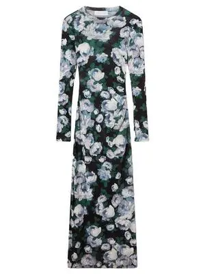Stella McCartney Floral Long-Sleeve Mesh Midi Dress Blue