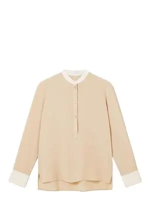 Stella McCartney Contrast Panel Grandfather Collar Shirt - Brown / Multicolor / Neutral
