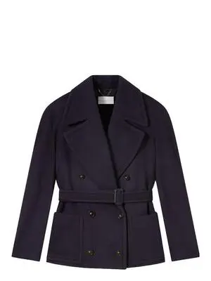 Stella McCartney Tie-belt Cropped Peacoat Jacket - Blue / Navy