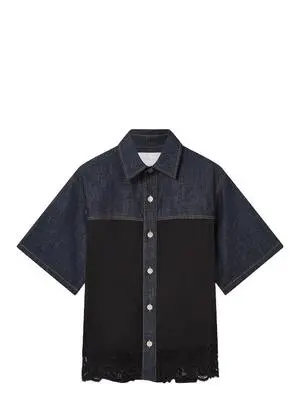 Stella McCartney Satin Panel Short-sleeve Denim Shirt - Blue
