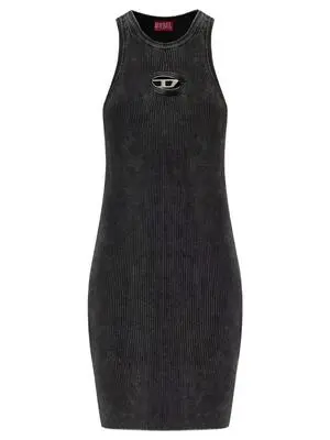 DIESEL® Logo-plaque Ribbed Mini Dress - Grey