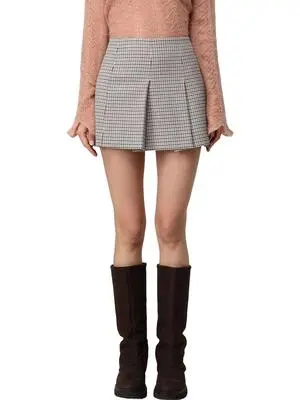 TWINSET Checked Pleated Mini Skirt - Natural