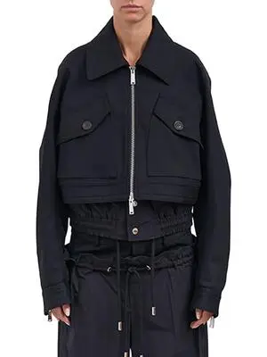 Dsquared2 Cropped Jacket With Zip-up Front And Classic Collar - Black