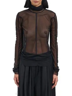 Andrea Ya'aqov Sheer Mesh High Neck Top - Black