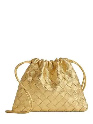 Bottega Veneta Intrecciato Lamina Satin Leather Pouch Gold