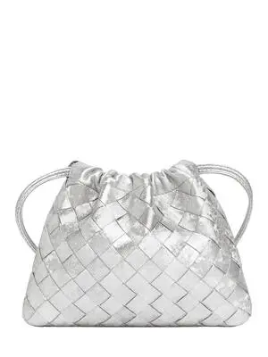 Bottega Veneta Intrecciato Lamina Satin Leather Pouch Silver