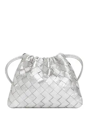 Bottega Veneta Small Intrecciato Lamina Satin Leather Pouch Silver