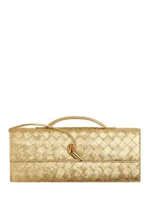 Bottega Veneta Intrecciato Lamina Satin And Leather Andiamo Clutch - Gold