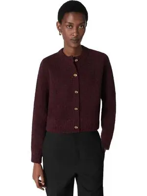 BOTTEGA  VENETA Wool Bouclé Cardigan - Oxblood Melange