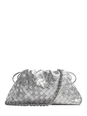 Bottega Veneta Intrecciato Lamina Satin Leather Pouch Silver