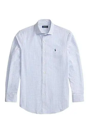Polo Ralph Lauren Gingham Brand-embroidered Stretch-cotton Shirt - White/blue