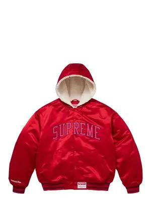 Supreme X Mitchell & Ness Lined Hooded Satin Varsity Jacket - Red
