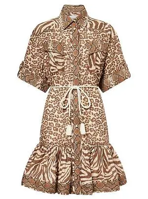 Zimmermann Wanderlust Lantern Cotton Mini Dress - Spliced Print