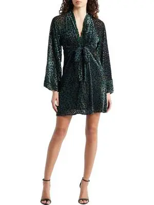 CIEBON Amaia Velvet Flock Dot Minidress - Green