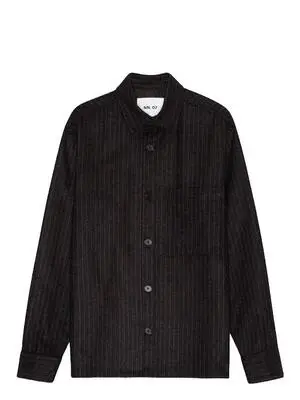 Nn07 Freddy 1630 Pinstripe Wool Blend Button-up Shirt Jacket - Brown Stripe