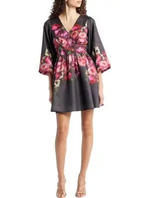 CIEBON Floral Minidress With Pockets - Black/fuschia