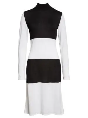 FERRAGAMO Colorblock Virgin Wool Sweater Dress - White/black