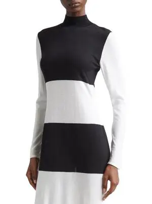 FERRAGAMO Colorblock Virgin Wool Sweater Dress - White/black
