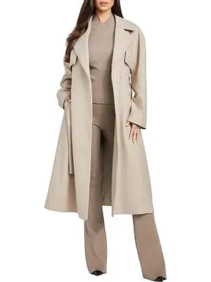 MARCIANO Belted Longline Trench Coat - Light Khaki