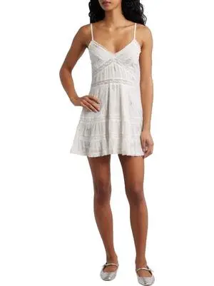 LoveShackFancy Sobina Rhinestone Bow Cotton Minidress - White