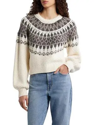 525 America Alora Metallic Fair Isle Balloon Sleeve Sweater - Sea Salt Combo