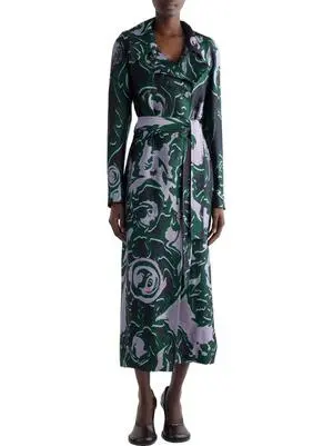 Dries Van Noten Rolanas Floral Jacquard Crepe Trench Coat - Dark Green