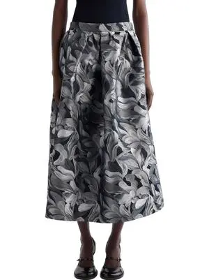 Dries Van Noten Soni Abstract Floral Jacquard Pleated A-line Midi Skirt - Black