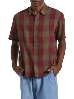 Brixton Cru Plaid Linen & Cotton Button-up Shirt - Olive Surplus/port