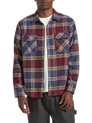 Brixton Bowery Plaid Flannel Button-up Shirt - Mood Indigo/port/saffron