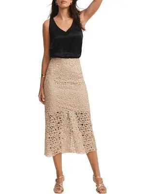 Mint Velvet Lace Pencil Midi Skirt - Gold