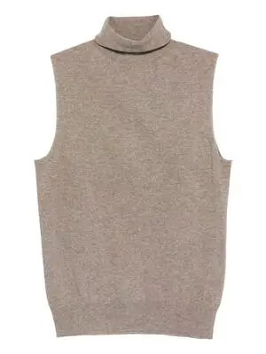 THE ROW Meritas Turtleneck Sleeveless Top - Brown