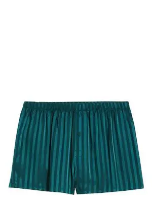 Lunya Stripe Jacquard Washable Silk Boxer Shorts - Dusky Cypress Jacquard