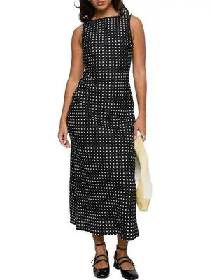 Princess Polly Voyager Polka Dot Linen Blend Dress - Black Polka