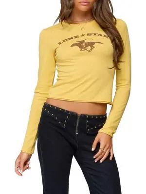 EDIKTED Lone Star Long Sleeve Graphic T-shirt - Yellow