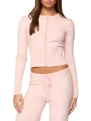 EDIKTED Fitted Rib Cardigan - Light-pink