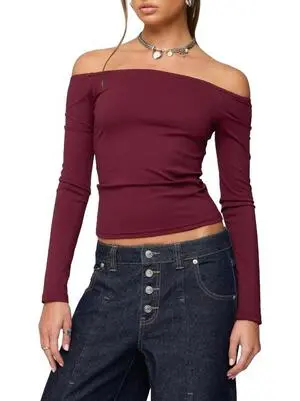 EDIKTED Off-the-shoulder Long Sleeve Top - Purple
