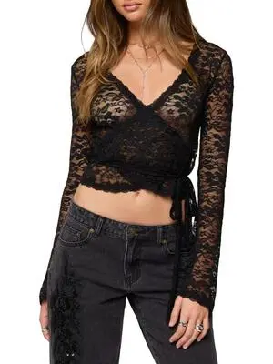 EDIKTED Medora Lace Wrap Top - Black