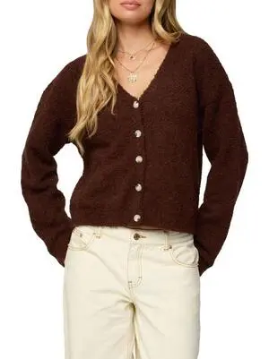 EDIKTED Bouclé Crop Cardigan - Brown