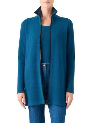 Akris Stretch Virgin Wool Sweater Jacket - Teal
